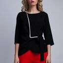 intrygujące bluzki blu122 czarny lamówka, ubrania ღ art-Madam.pl