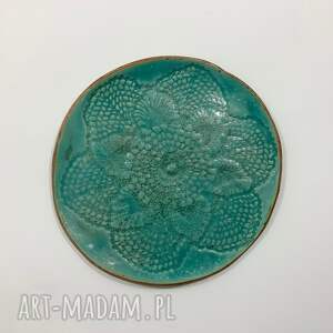 Turkusowe Talerze z Motywem Koronki - handmade Ceramika ღ art-Madam.pl