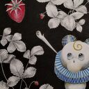 obraz rysunek tradycyjny kredka ołówek "miś i poziomka" ღ art-Madam.pl