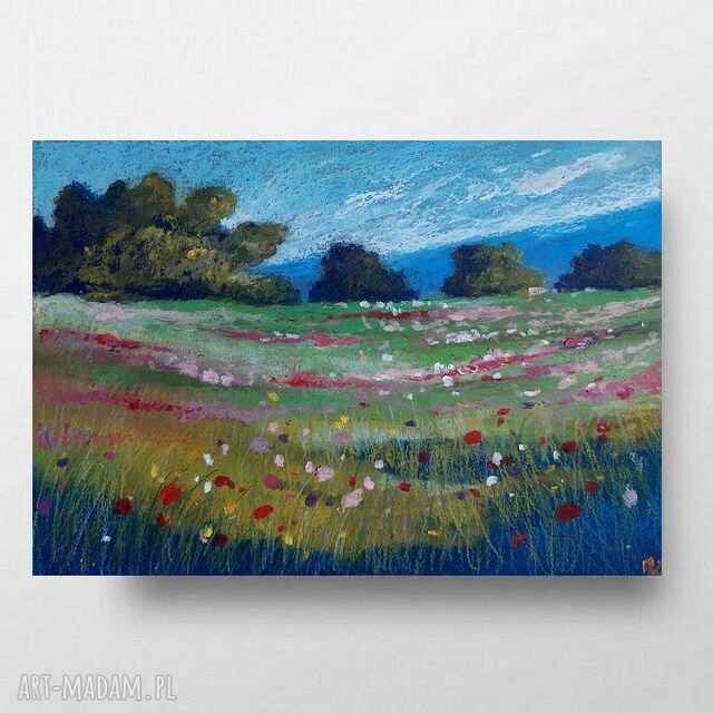 łąka rysunek pastelami olejnymi A4 - gustowne obrazy ღ art-Madam.pl