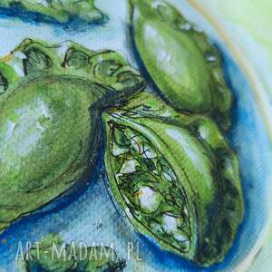 szpinakowy szał pierogi zieleń obraz akwarela 15x21 ღ art-Madam.pl