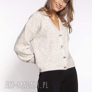 rozpinany sweter swe273 beż mkm - urokliwe swetry. z długim rękawem ...