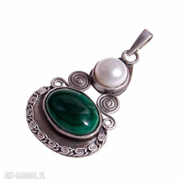 wisiorki wisiorek z perłą i malachitem b918 ღ art-Madam.pl