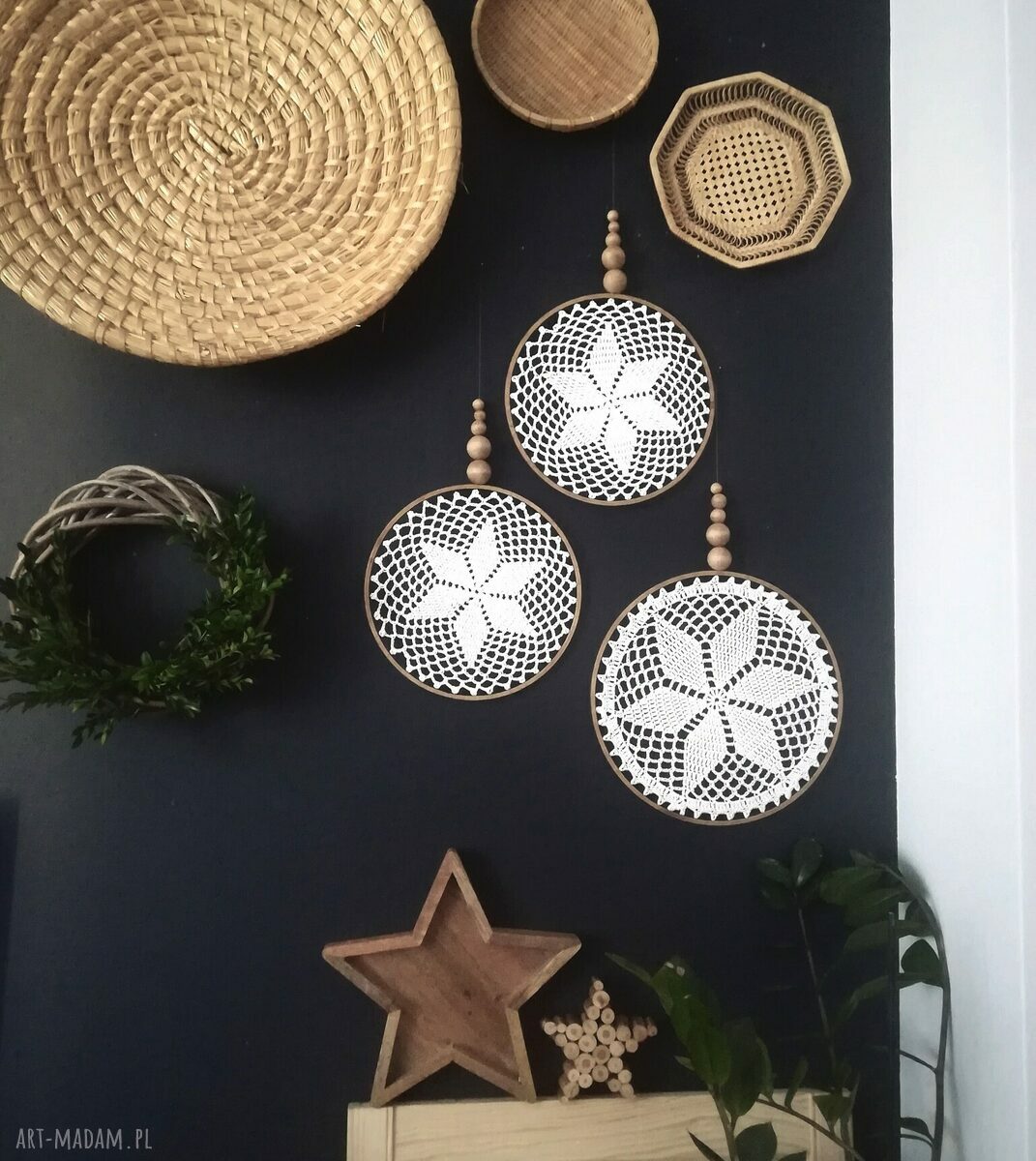 hand-made dekoracje - 3 x łapacz snów - wooden love