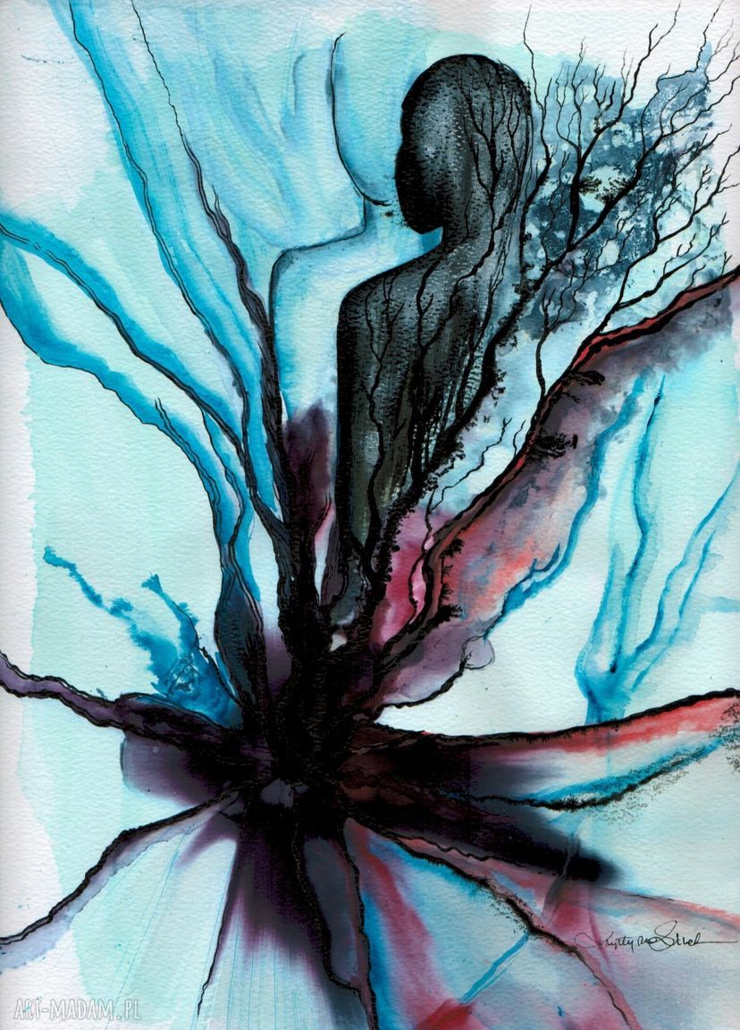 obrazy - abstrakcja nowoczesny obraz 30x40 cm akwarela malowany