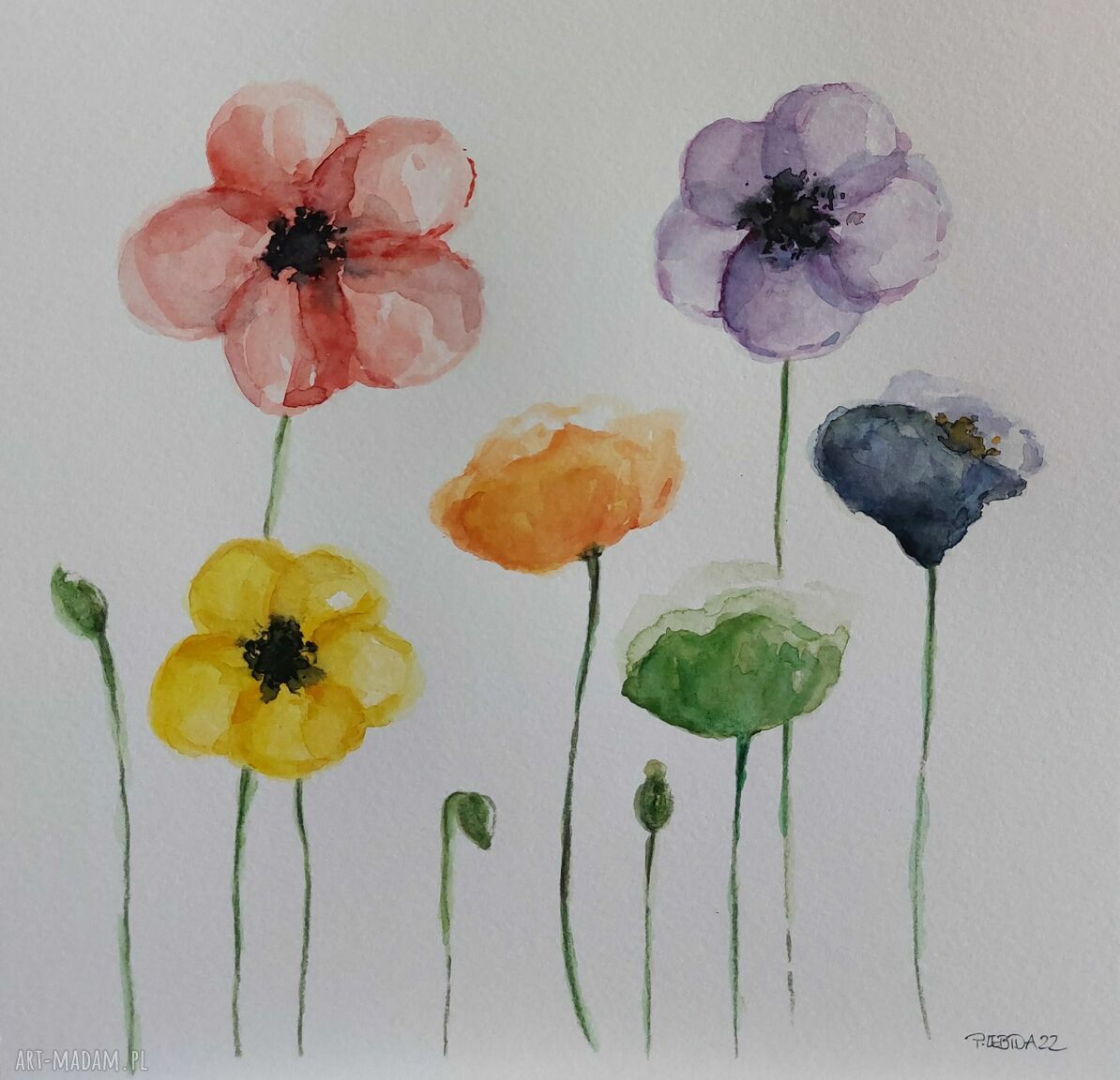 gustowne obrazy kwiaty akwarela formatu 25/25 cm ღ art-Madam.pl