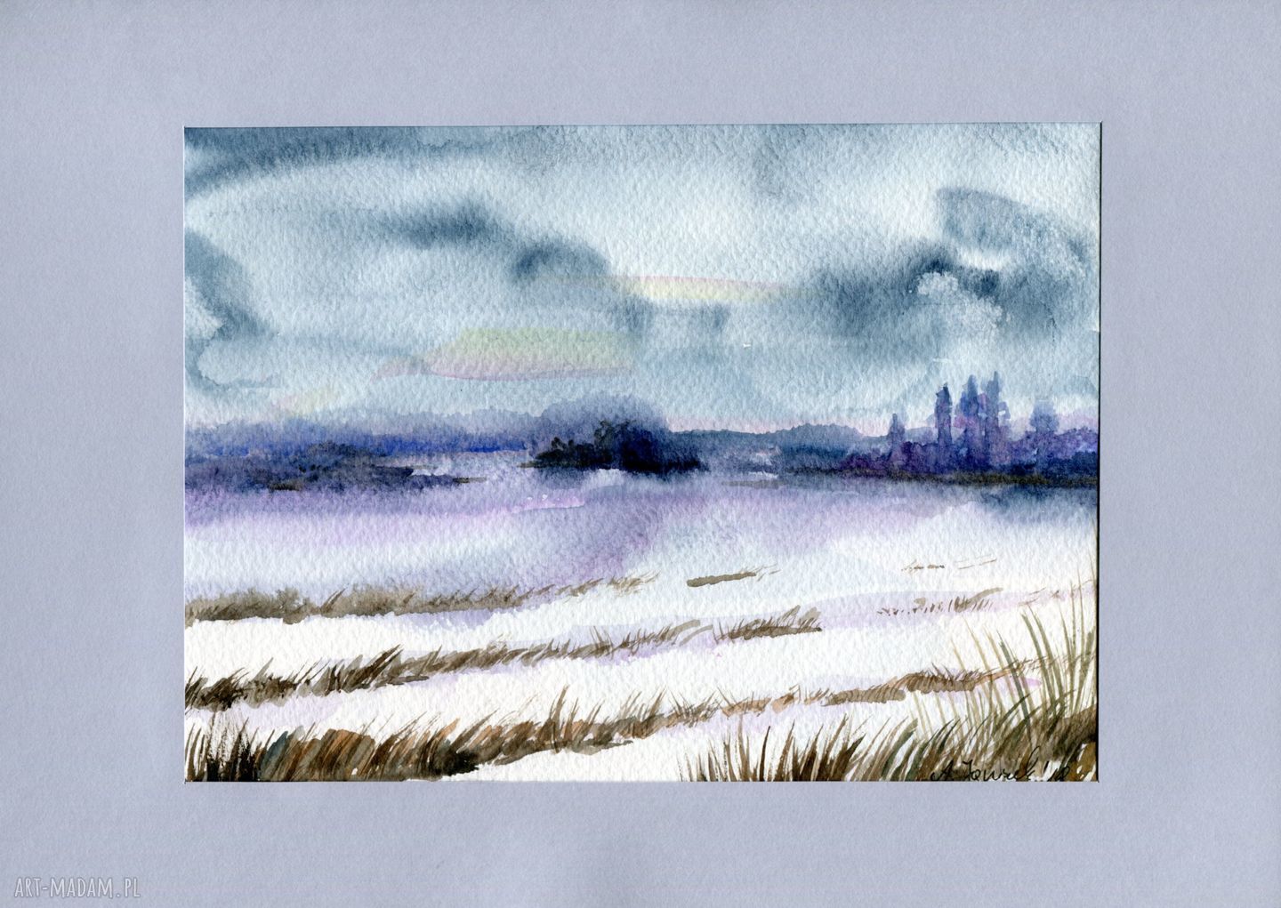 obrazy - akwarele zima zestaw 4 pejzaży - janish pracownia