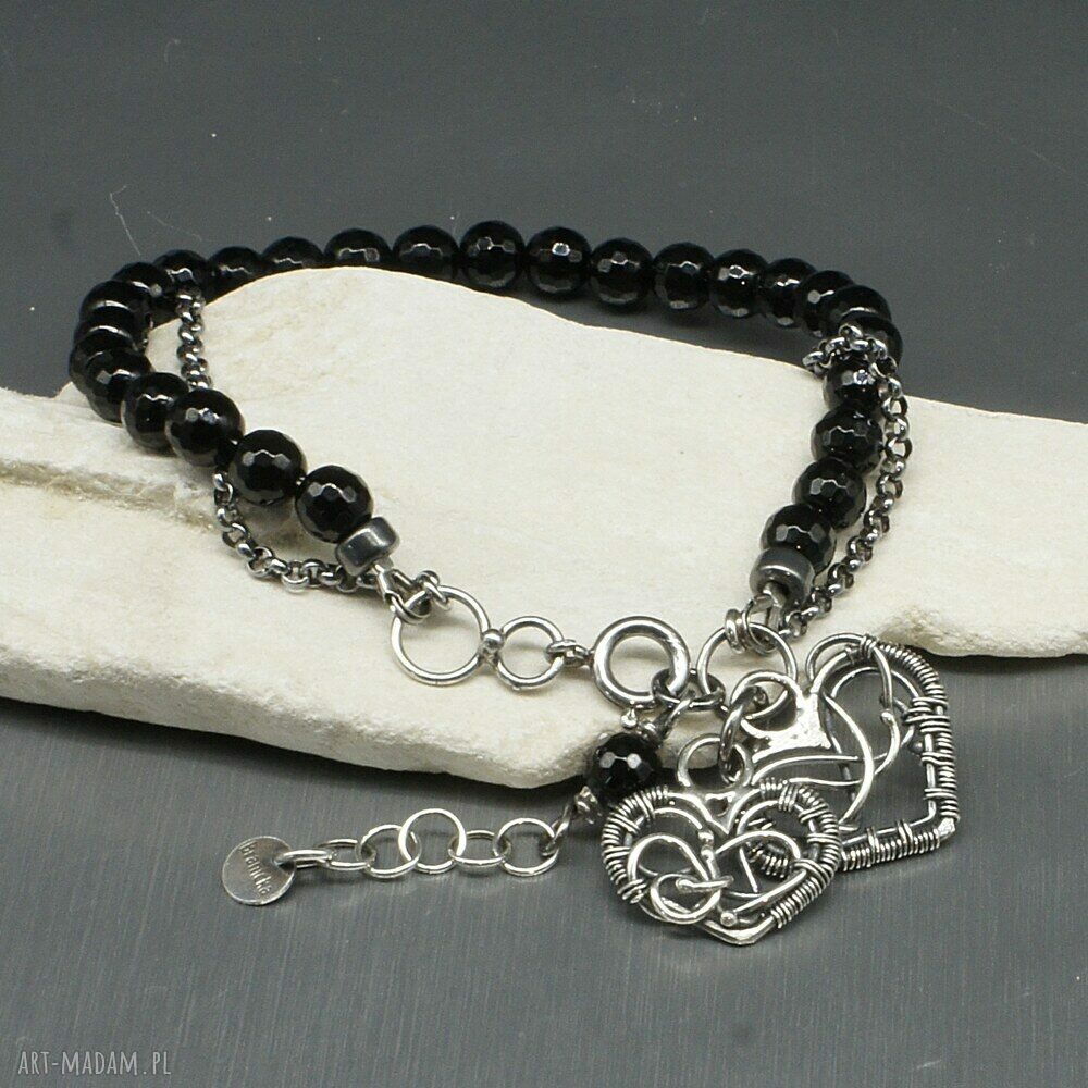 blask onyksu bransoletka "salgant" - charmsy zawieszka srebrna - serce ...
