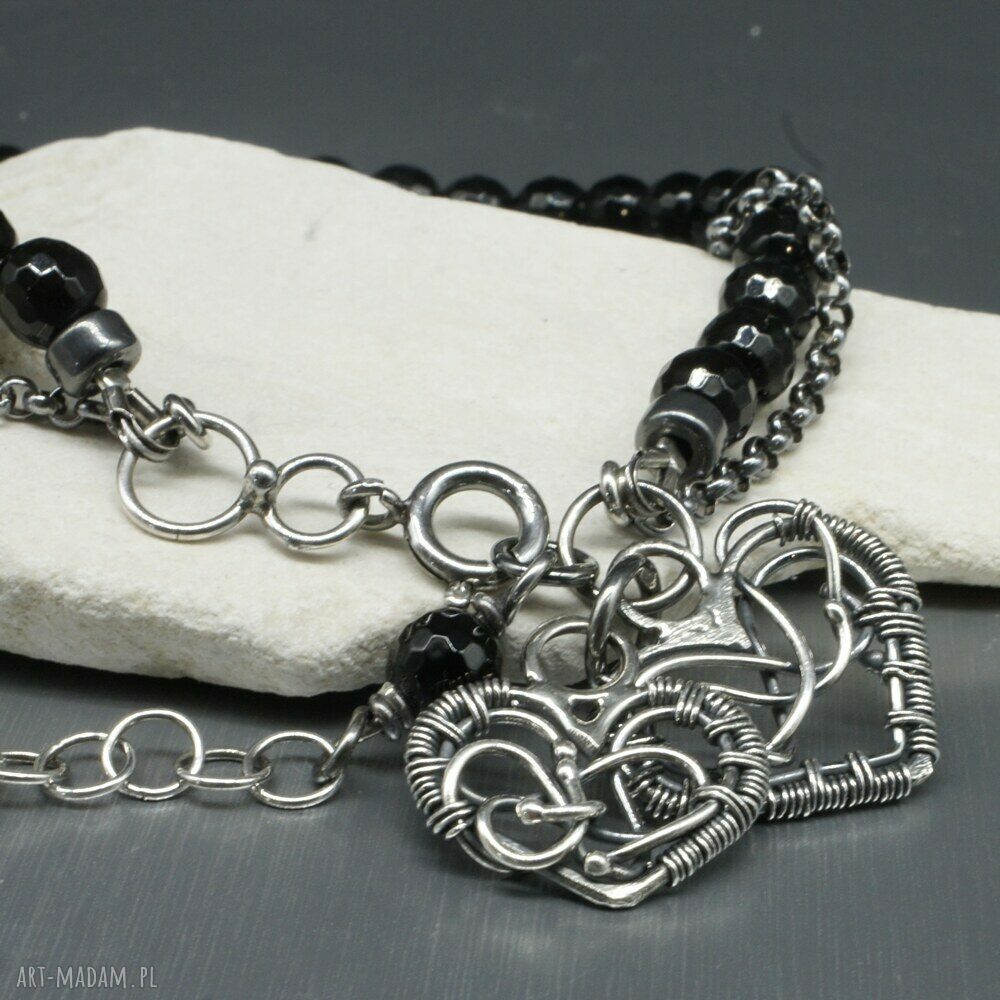 blask onyksu bransoletka "salgant" - charmsy zawieszka srebrna - serce ...