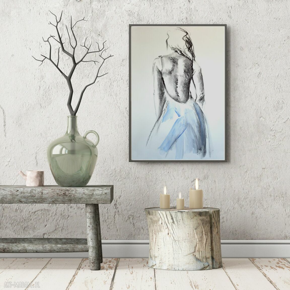 blue dress 100x70 - efektowne obrazy grafika kobieca kobieta obraz ...