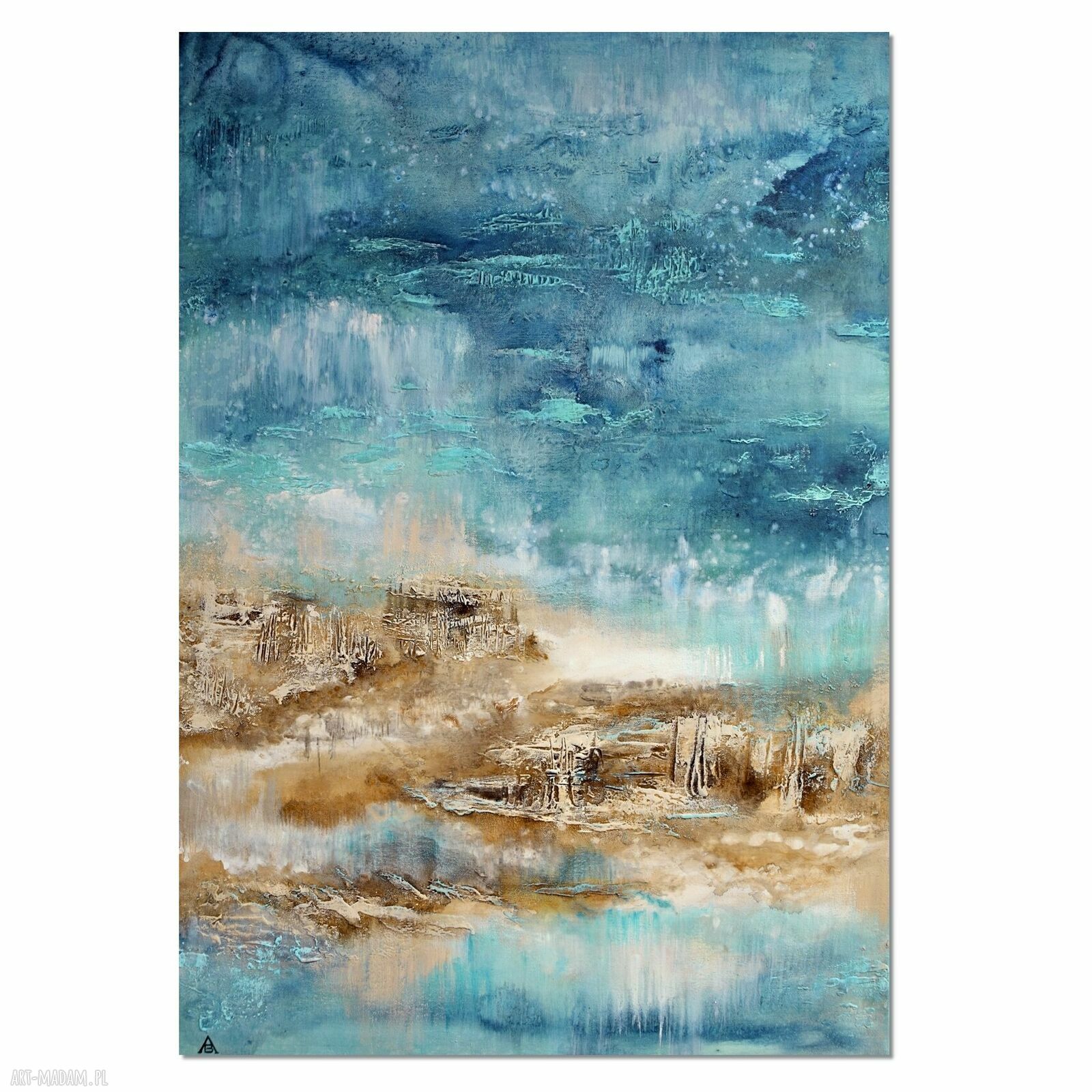 Blue Lagoon 13 - ręcznie malowany obraz abstrakcyjny 70x100 cm z ...
