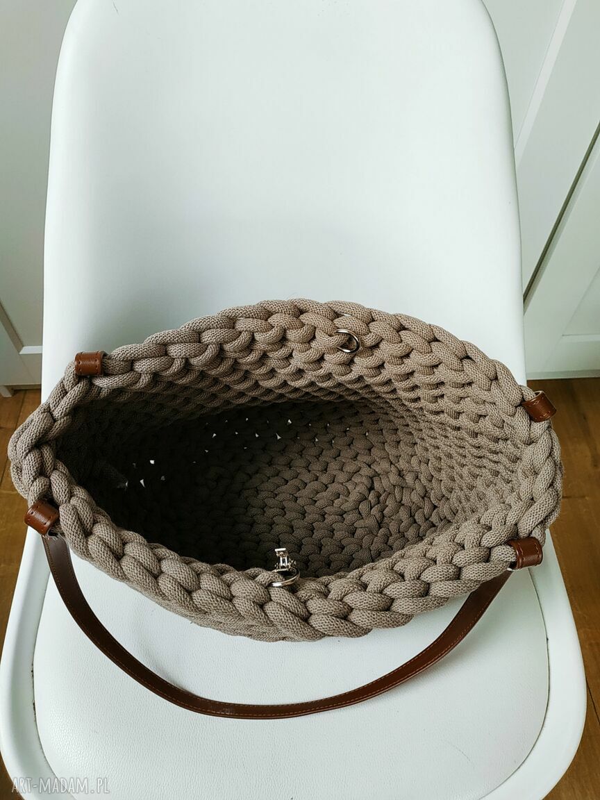 boho wave bag kawowa - atrakcyjne na ramię torebki, torba na szydełku brązowa z grubego sznurka ...