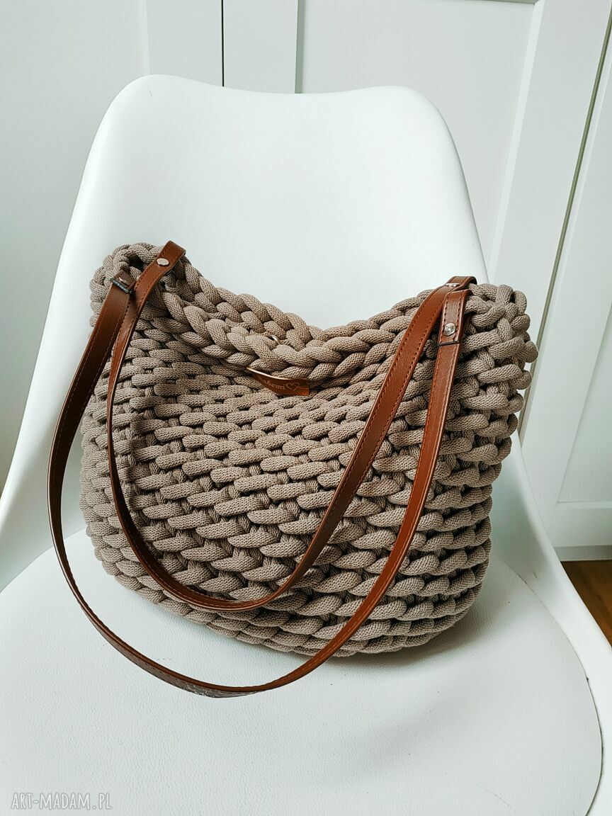boho wave bag kawowa - atrakcyjne na ramię torebki, torba na szydełku brązowa z grubego sznurka ...