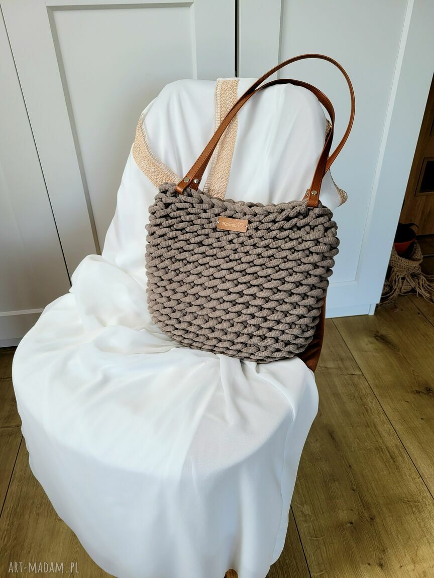 boho wave bag kawowa - atrakcyjne na ramię torebki, torba na szydełku brązowa z grubego sznurka ...