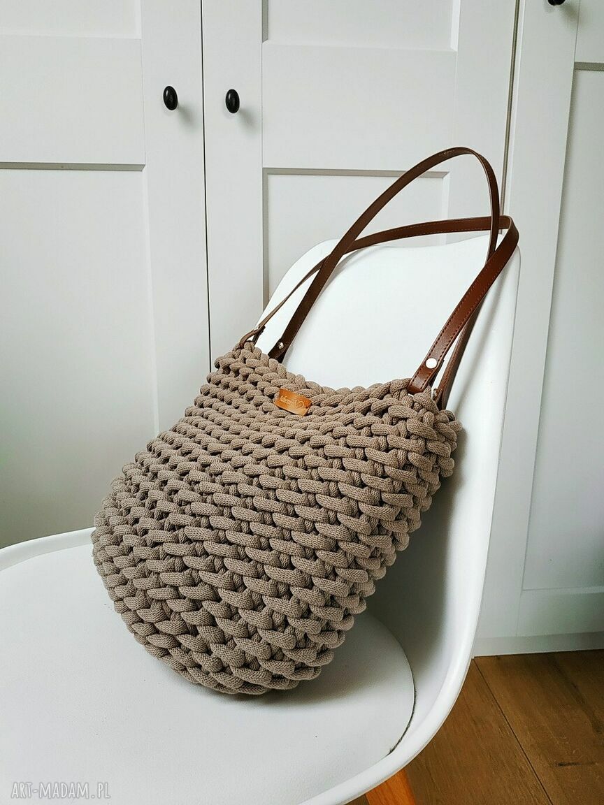 boho wave bag kawowa - atrakcyjne na ramię torebki, torba na szydełku brązowa z grubego sznurka ...