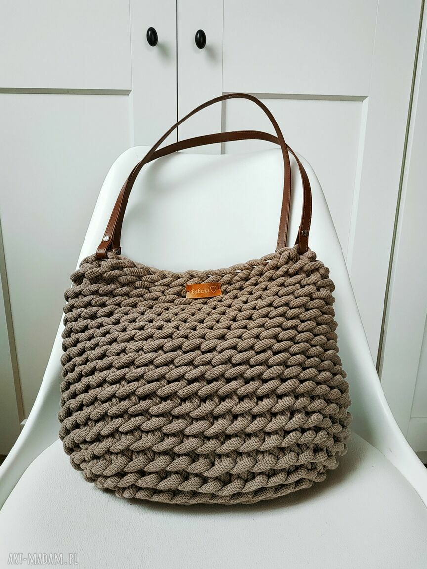 boho wave bag kawowa - atrakcyjne na ramię torebki, torba na szydełku brązowa z grubego sznurka ...