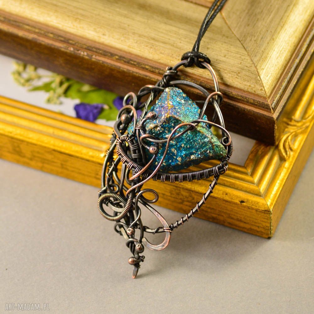 Chalkopiryt w Miedzi Naszyjnik w Surowej Formie - biżuteria na prezent ...