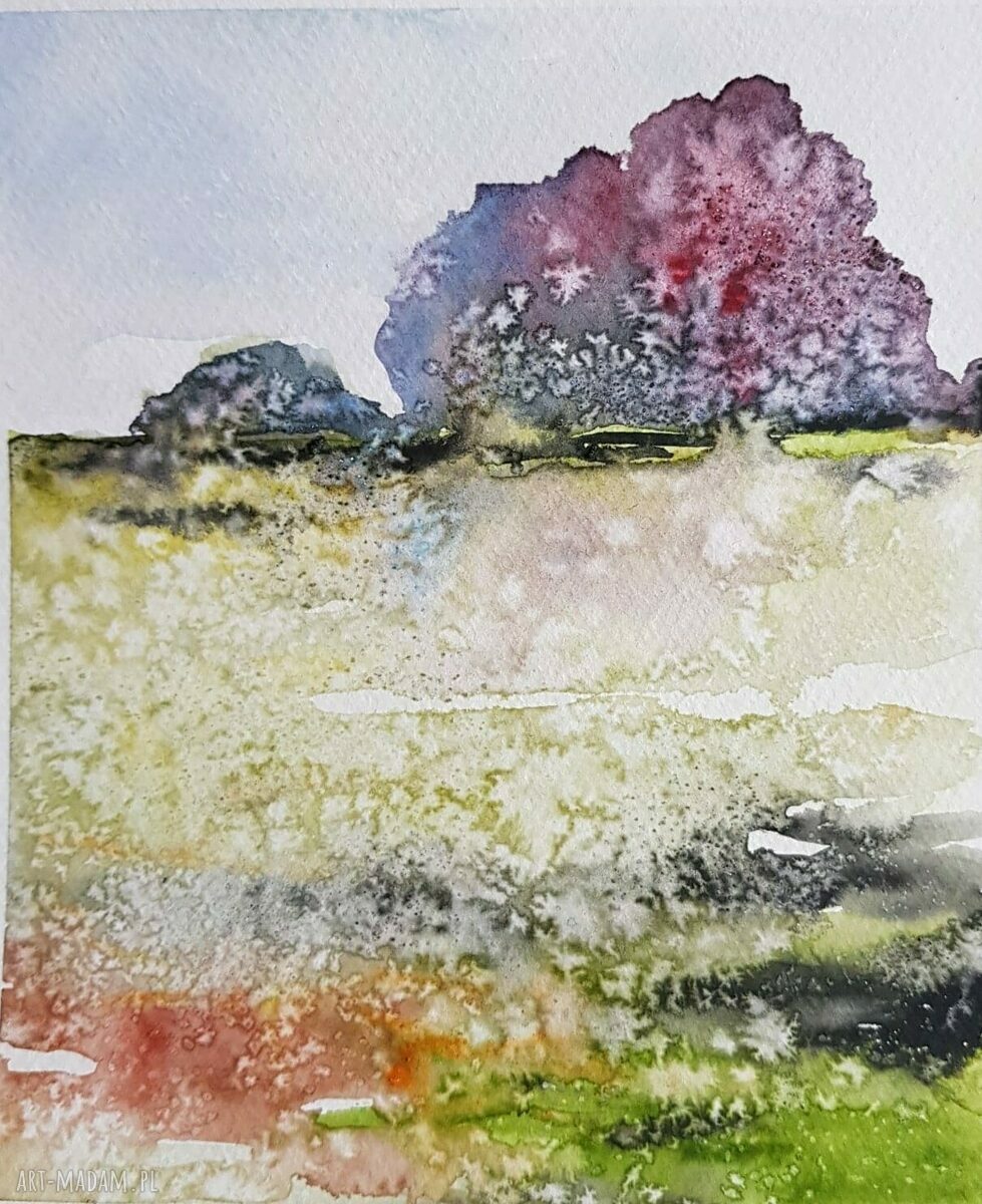 cztery pejzaże akwarele każda formatu 13 2/15x5 cm ღ art-Madam.pl