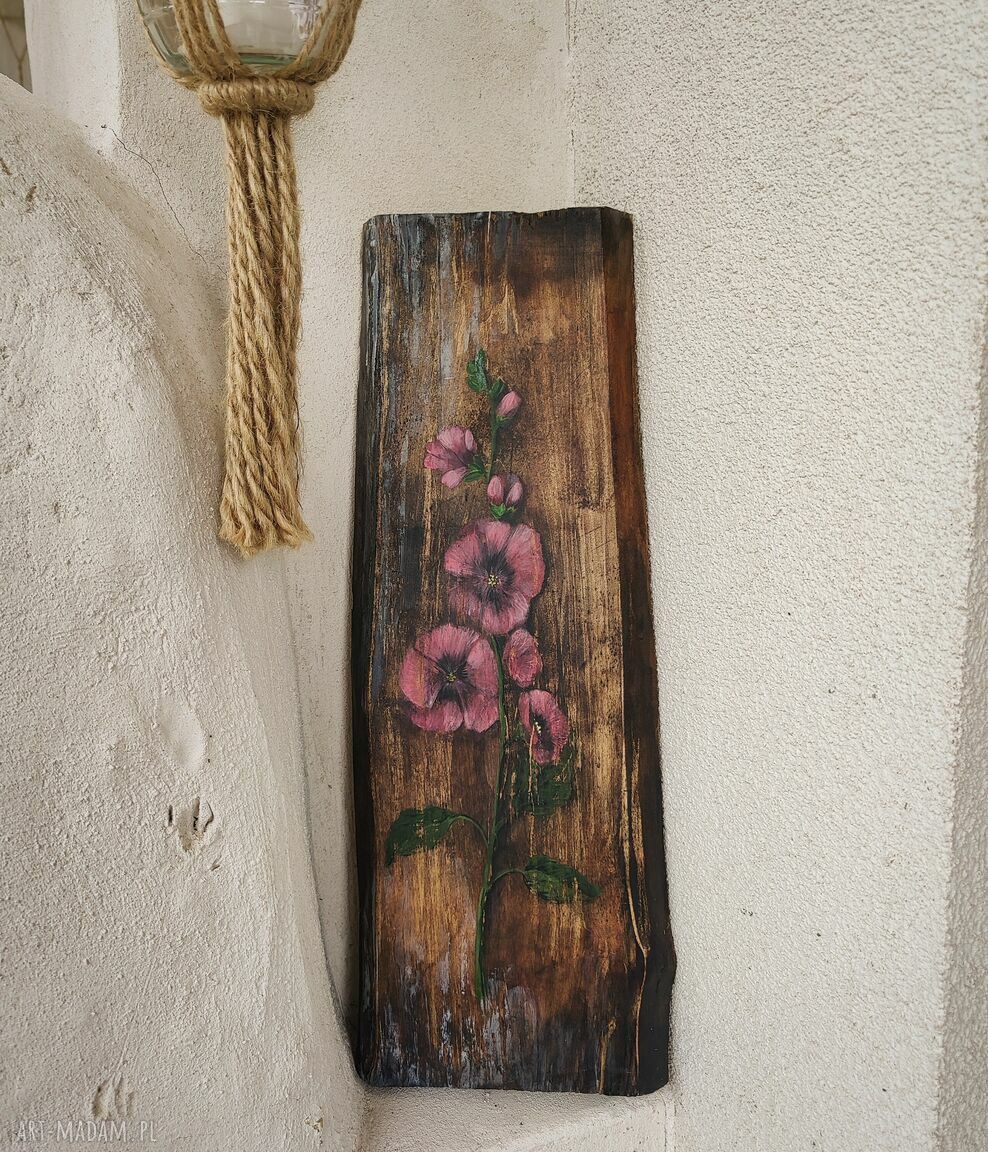 ciekawe obrazy deska malowana kwiaty malwa - Weef Design ღ art-Madam.pl