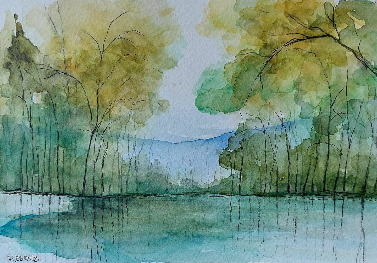 obrazy drzewa akwarela formatu A5 - Paulina Lebida ღ art-Madam.pl