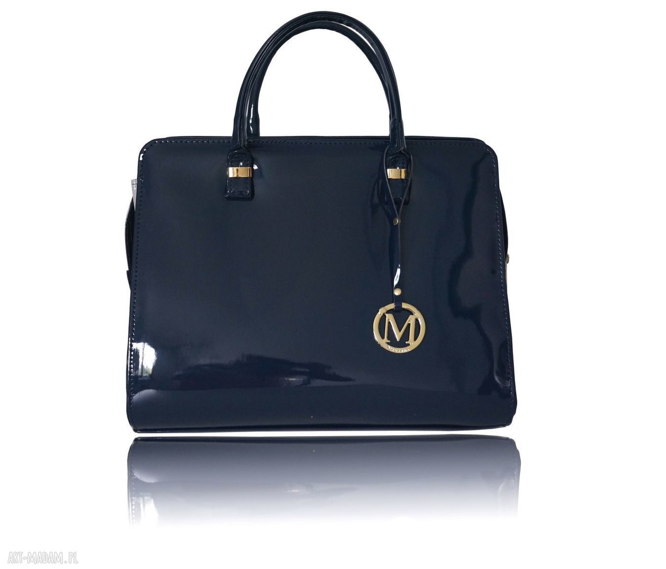 torebki - duża pojemna torebka kuferek trapez granatowa