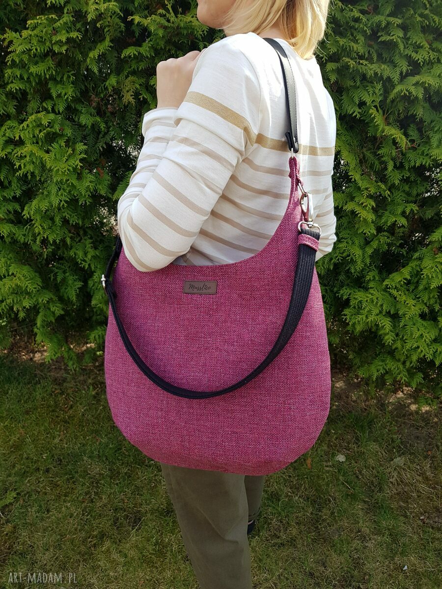 duża torba typu hobo fuksja w melanżu - HandMade ღ art-Madam.pl
