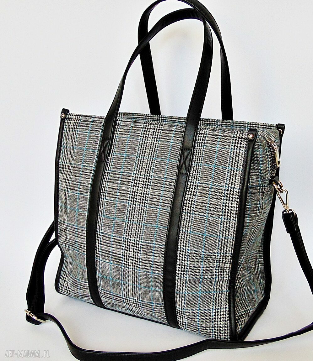 Fizka handmade • Duża torba w kratę torebki na ramię