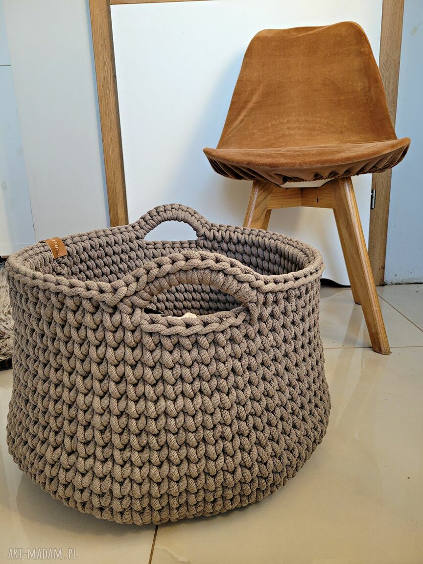 Duży Kosz na Koce Ogromny 50cm z Sznurka Bawełnianego ღ art-Madam.pl