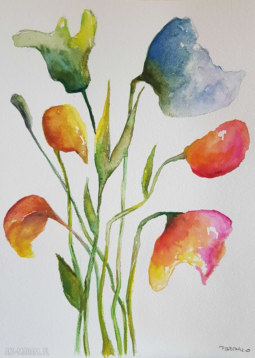obrazy kwiaty dwie akwarele formatu A4 - Paulina Lebida ღ art-Madam.pl