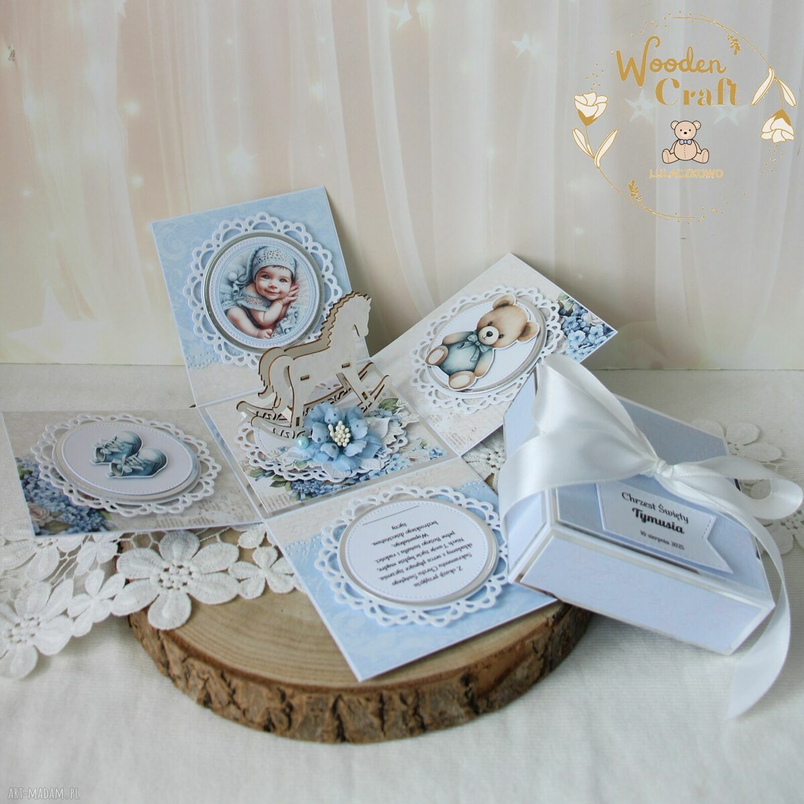 exploding box na chrzest roczek narodziny kartka "candy boy 1" ღ art-Madam.pl