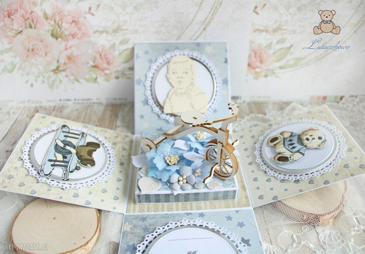 exploding box na chrzest kartka na pamiątka chrztu ręcznie robiona ღ art-Madam.pl