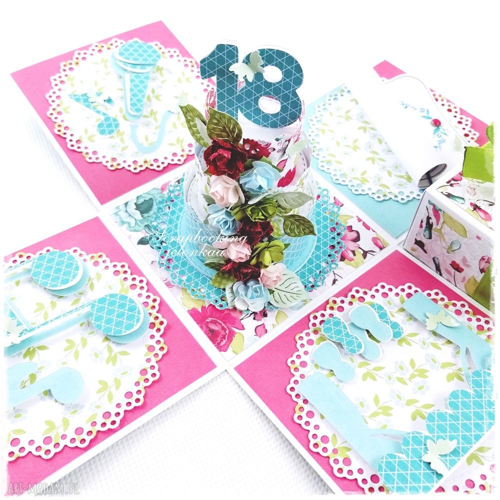 Exploding Box na 18 Urodziny - Wyraziste Scrapbooking Kartki ღ art-Madam.pl