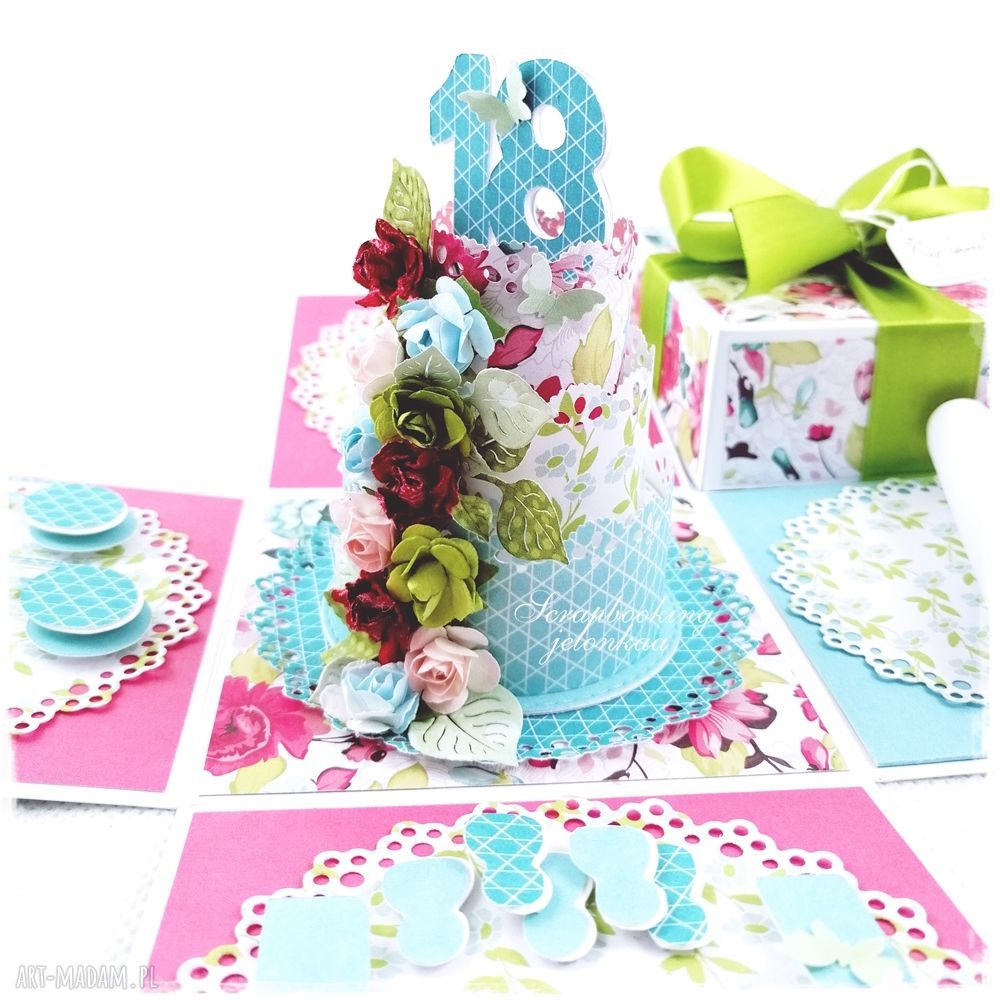 Exploding Box na 18 Urodziny - Wyraziste Scrapbooking Kartki ღ art-Madam.pl