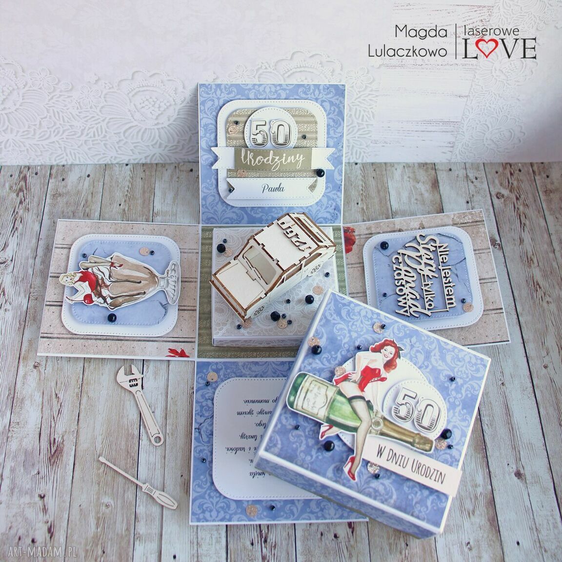 exploding box urodziny męski fiat126p - scrapbooking kartki ღ art-Madam.pl