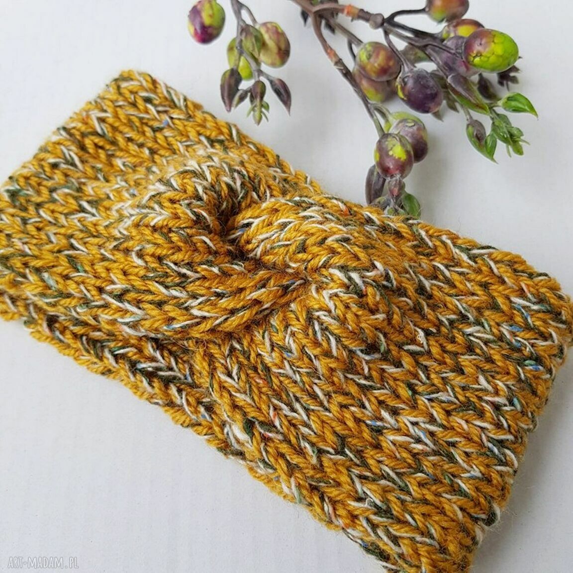 wyraziste opaski gruba musztarda tweed - Alba Design ღ art-Madam.pl