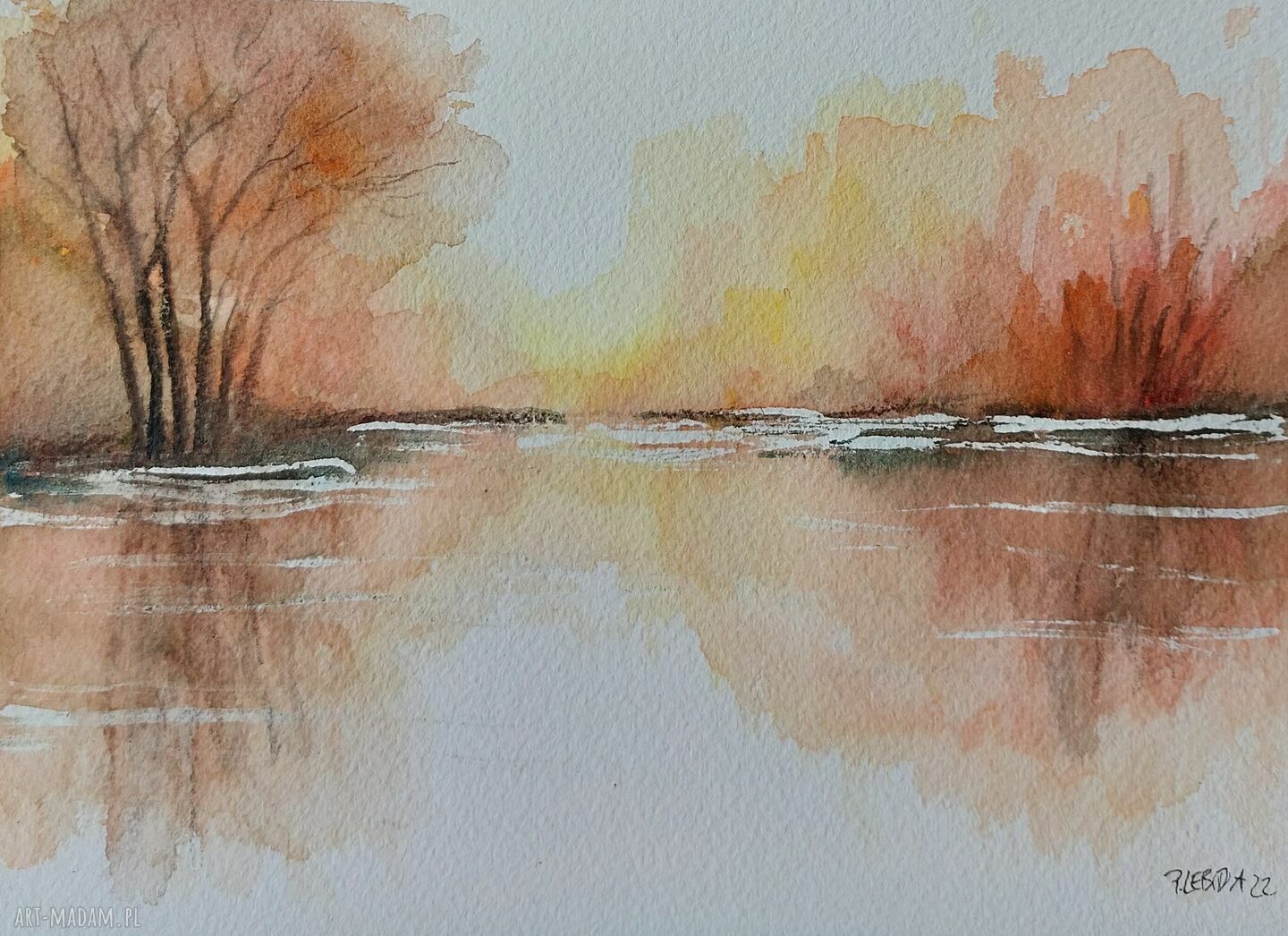 obrazy jesienne pejzaże dwie akwarele ღ art-Madam.pl