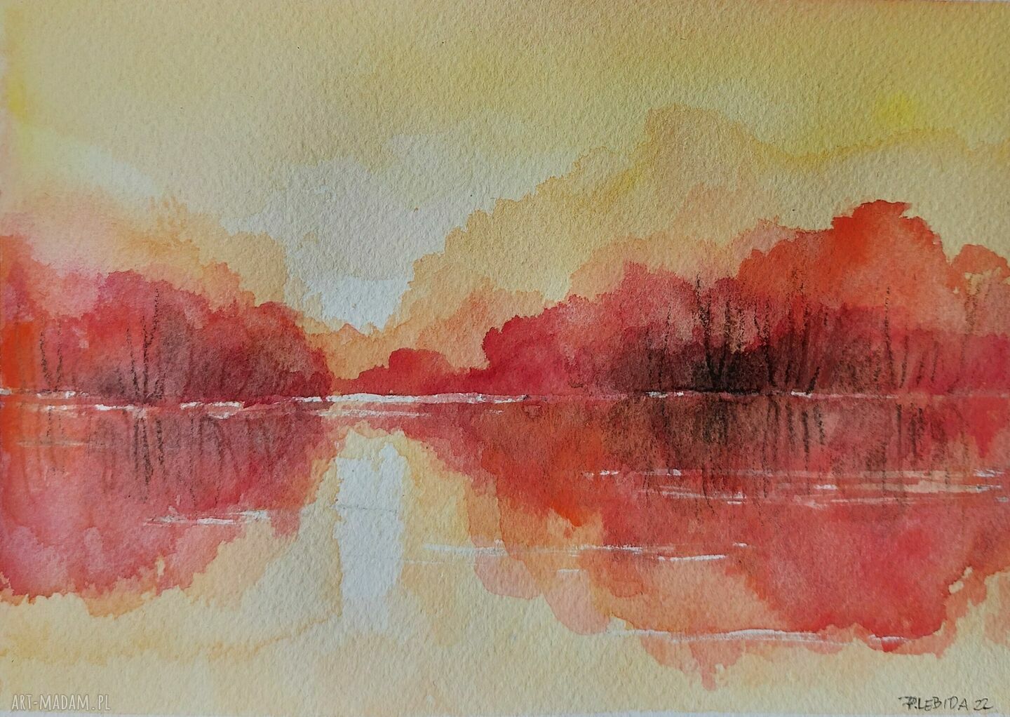 obrazy jesienne pejzaże dwie akwarele ღ art-Madam.pl
