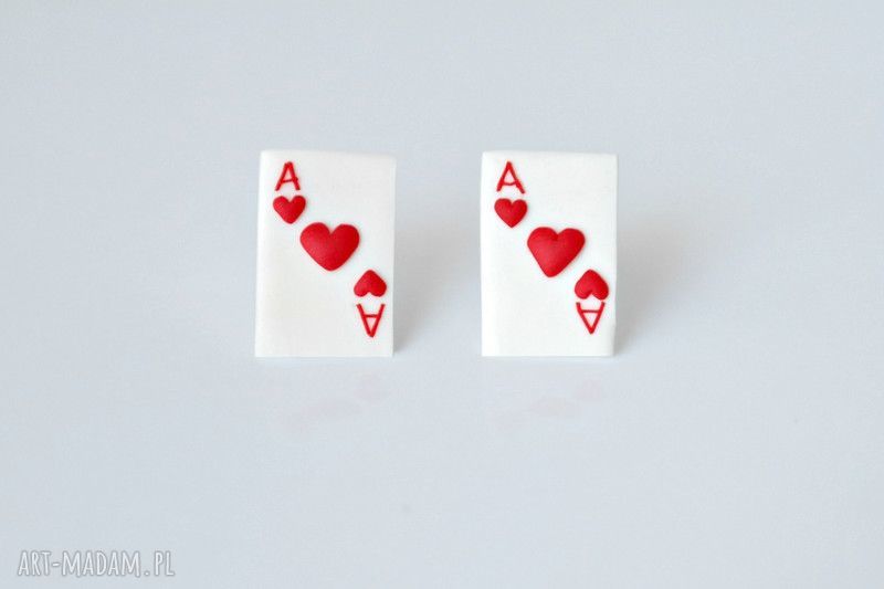 intrygujące kolczyki - karta as kier maleńkie
