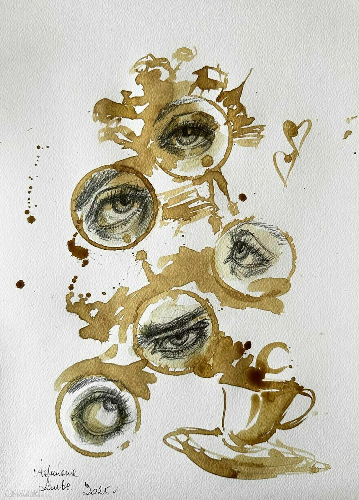 kawiarniane spojrzenia" obraz kawą i ołówkiem artystki ღ art-Madam.pl