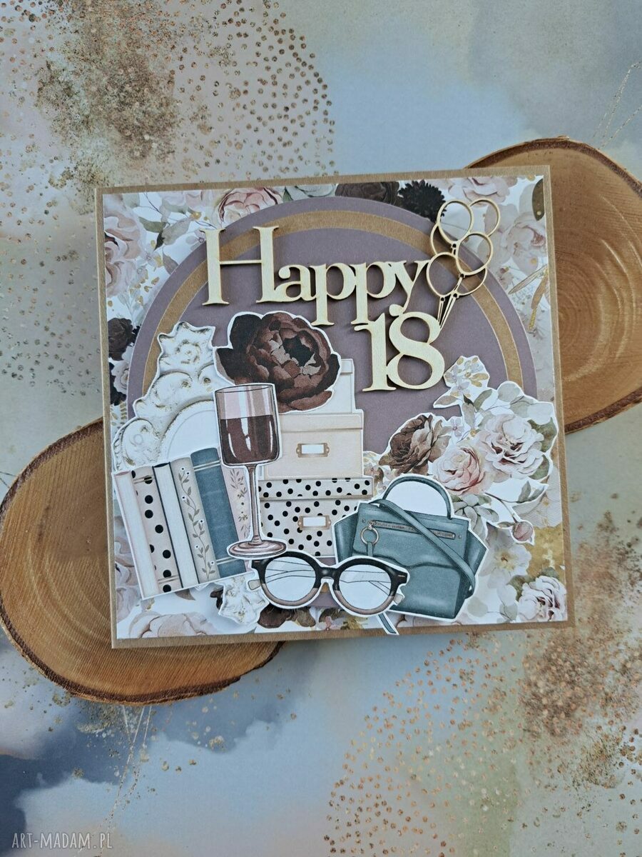 Kobieca Kartka na 18 Stkę 18 Ste Urodziny - Kartkodzielo ღ art-Madam.pl