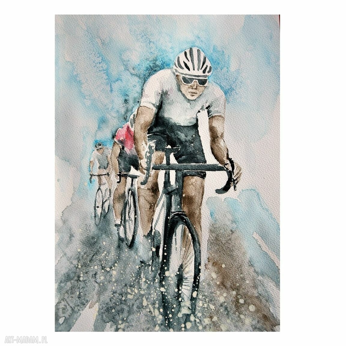 kolarze rower akwarela obraz ręcznie malowany - AleksandraB ღ art-Madam.pl