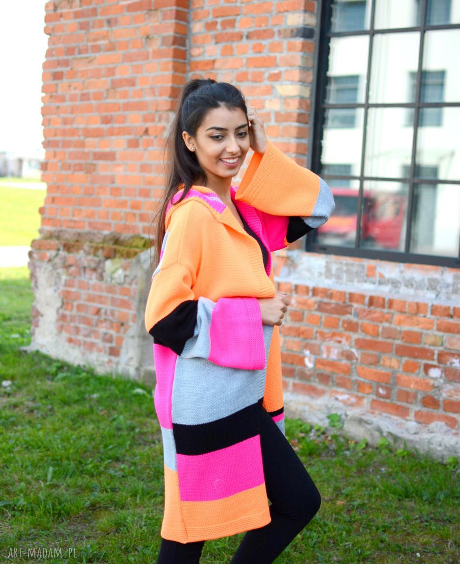 kolorowy damski sweter jesienny kardigan zimowa narzutka ღ art-Madam.pl