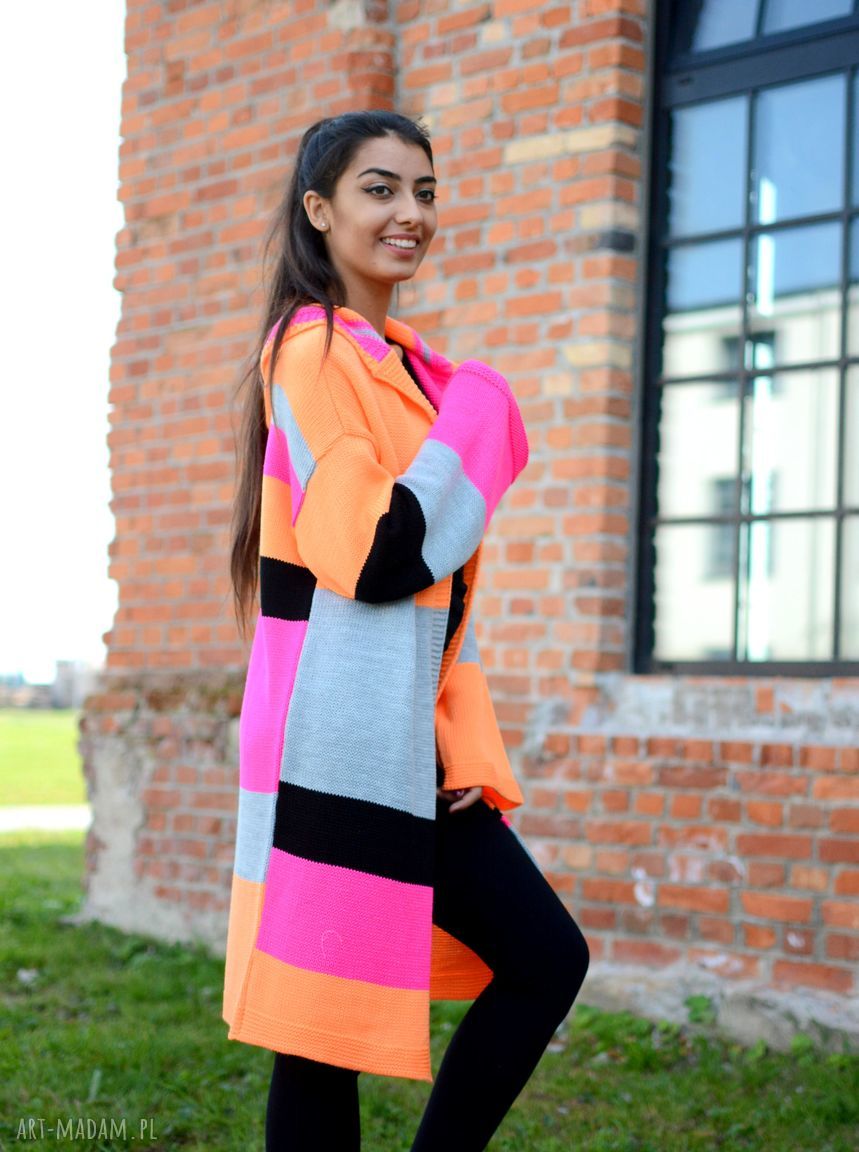 kolorowy damski sweter jesienny kardigan zimowa narzutka ღ art-Madam.pl