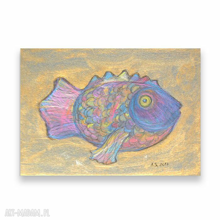 kolorowy rysunek z rybką ryba obraz nowoczesna grafika do biura