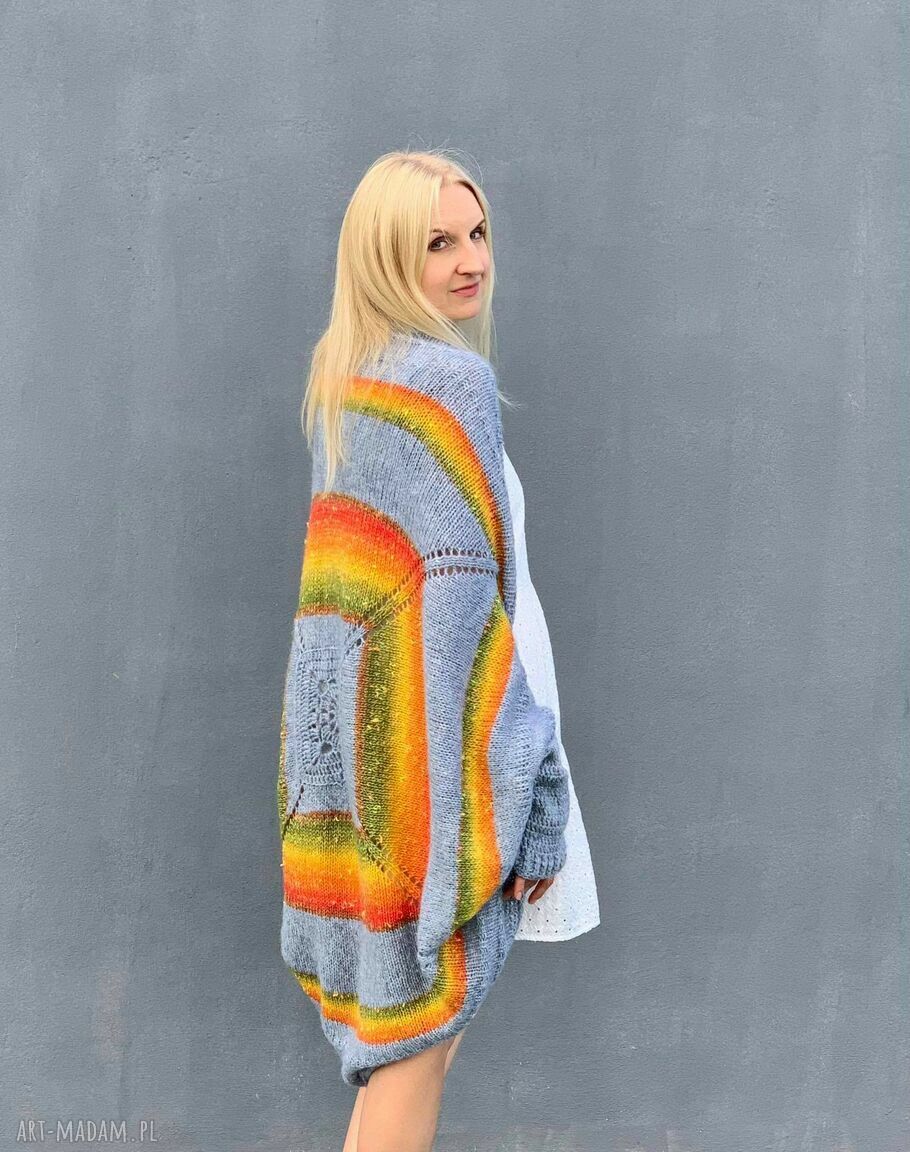 kolorowy sweter z alpaki ponczo ღ art-Madam.pl