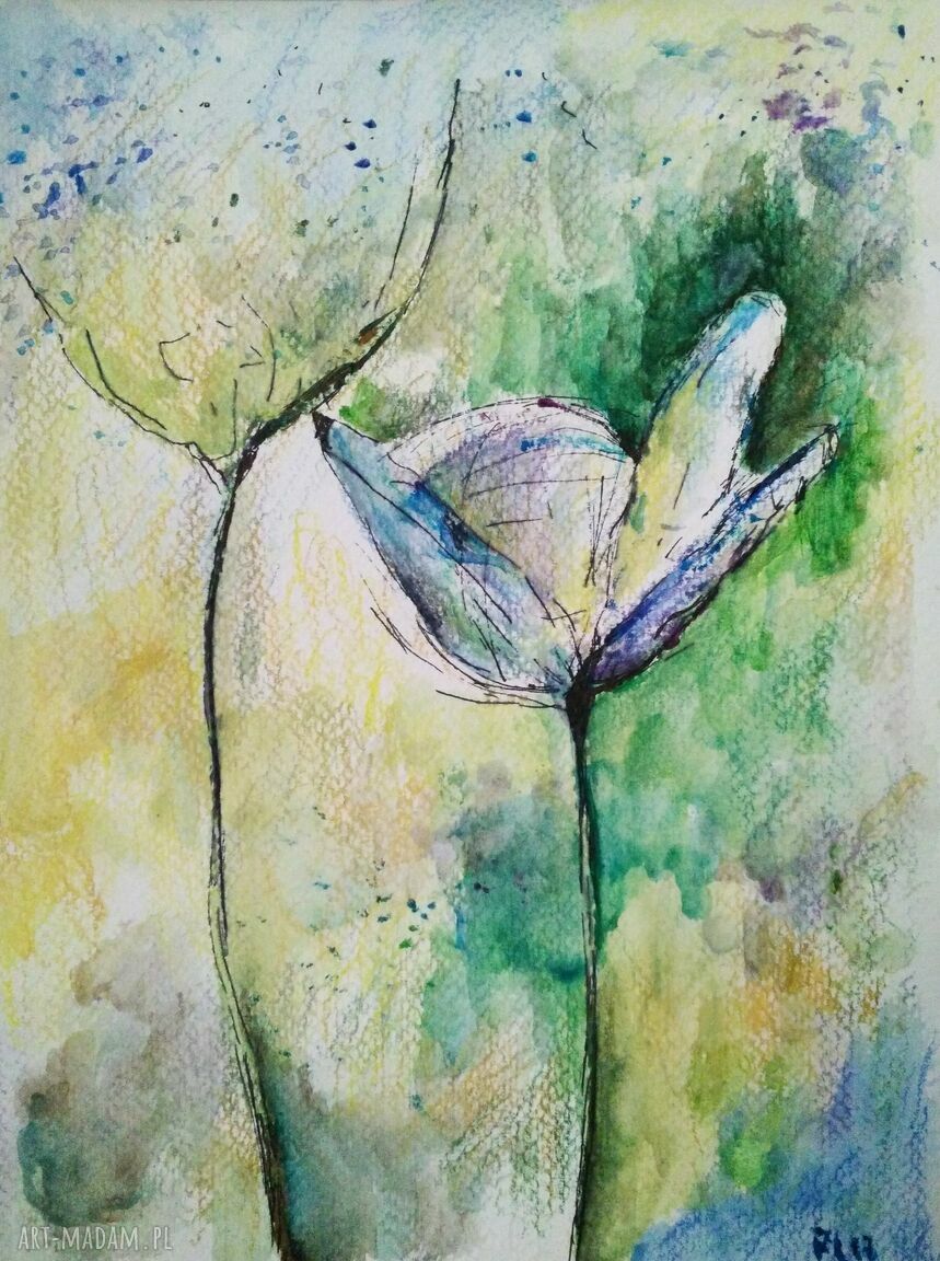 oryginalne obrazy - kwiaty cztery akwarele każda formatu 18/24