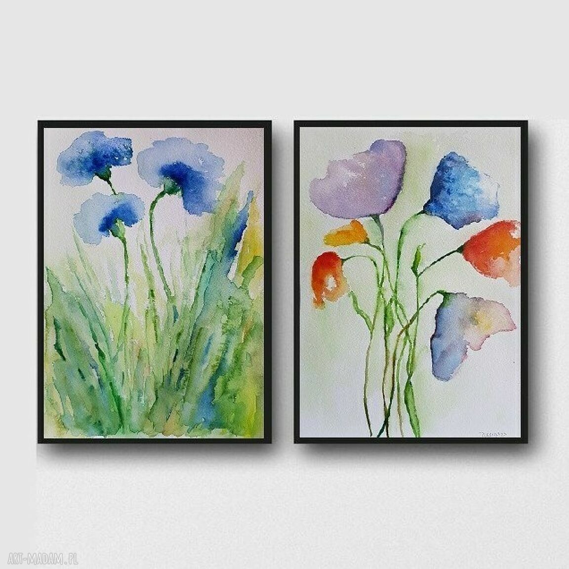 obrazy - kwiaty dwie akwarele formatu