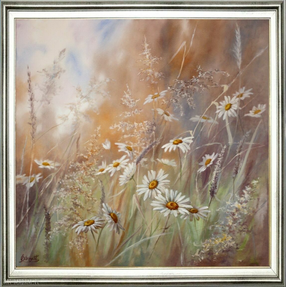 łąka i margerytki ręcznie malowany obraz olejny ღ art-Madam.pl