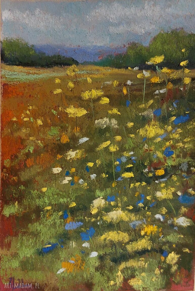 letnia łąka rysunek formatu A5 pastelami suchymi ღ art-Madam.pl