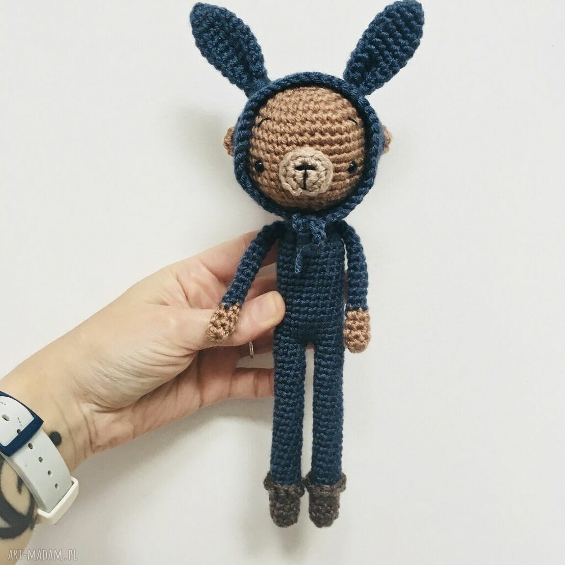 miś w przebraniu królika maskotka szydełkowa - handmade ღ art-Madam.pl